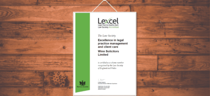 Winns Awarded Lexcel Standard